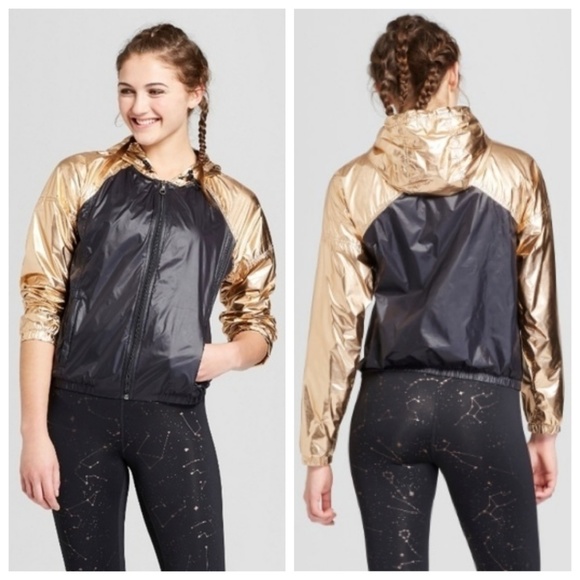 JoyLab | Jackets & Coats | Joy Lab Black Gold Nylon Windbreaker Jacket ...